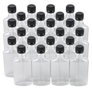 pellah 375 ml (12.7 oz.) plastic flask pet clear bottle for beverage liquor sauce juice honey with tamper evident seal(24 pack) (black lids)