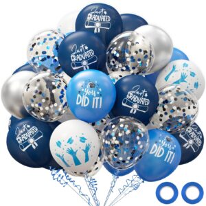 2024 graduation party decorations, 70pcs graduation balloons blue and white graduation decorations for college high school class of 2024 congrats grad party decor