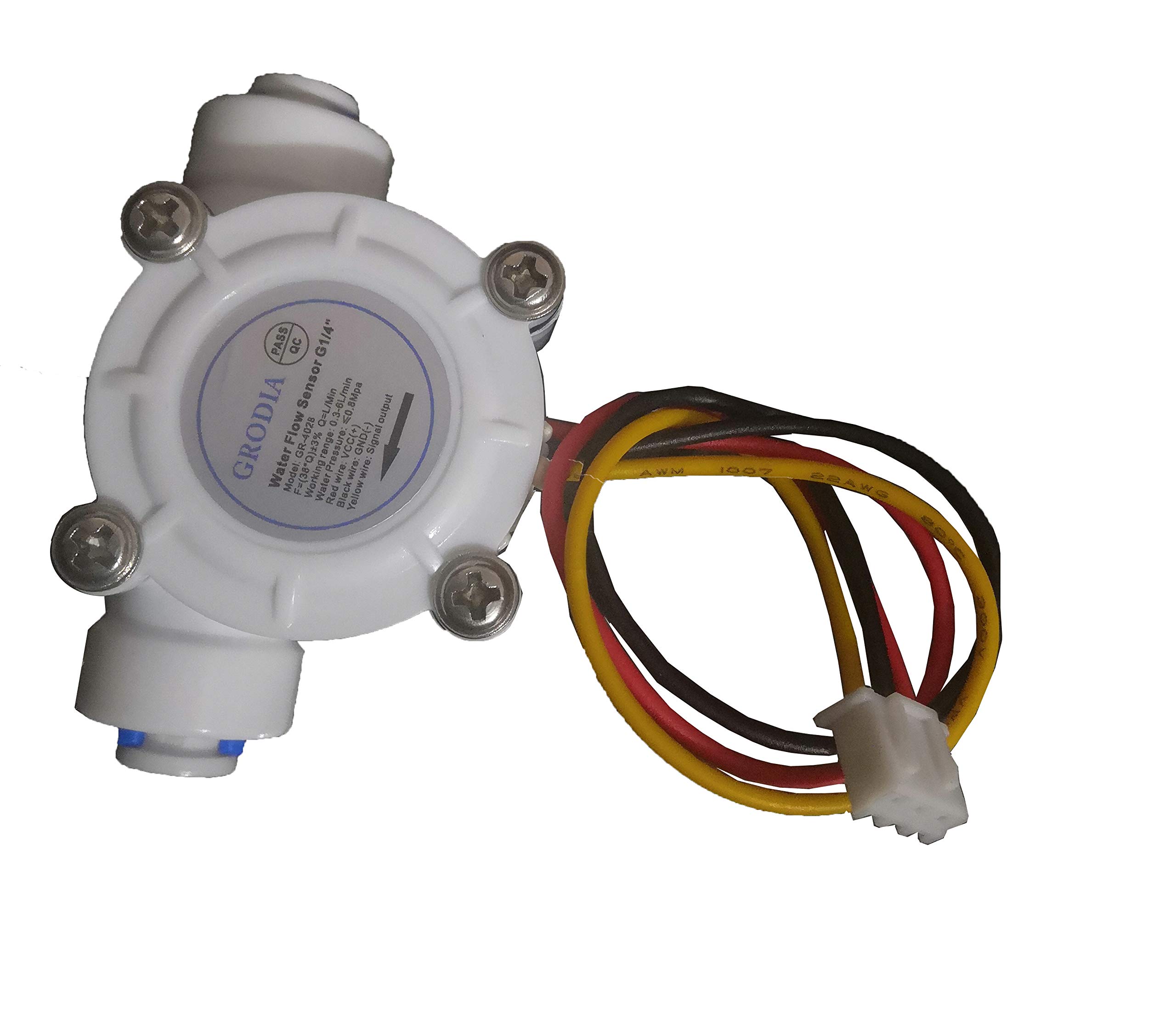 GREDIA 1/4" Quick Connect Water Flow Sensor Food-Grade Switch Hall Effect Flowmeter Fluid Meter Counter 0.3-6L/min (Pack of 2）