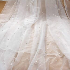 Labellezalady Quality Bride viel Pearls Tulle 180"x63" for Dresses Off White(Light Ivory) Tull Fabric