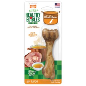 nylabone healthy edibles broth bone natural dog chews long lasting treats ham flavor large/giant - up to 50 lbs. (1 count)