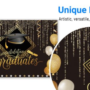 Funnytree 82" x 59" 2024 Class Graduation Photography Backdrop Black and Gold Bachelor Cap Balloon Grad Congrats Party Banner Background for Picture Photo Photobooth Decoration