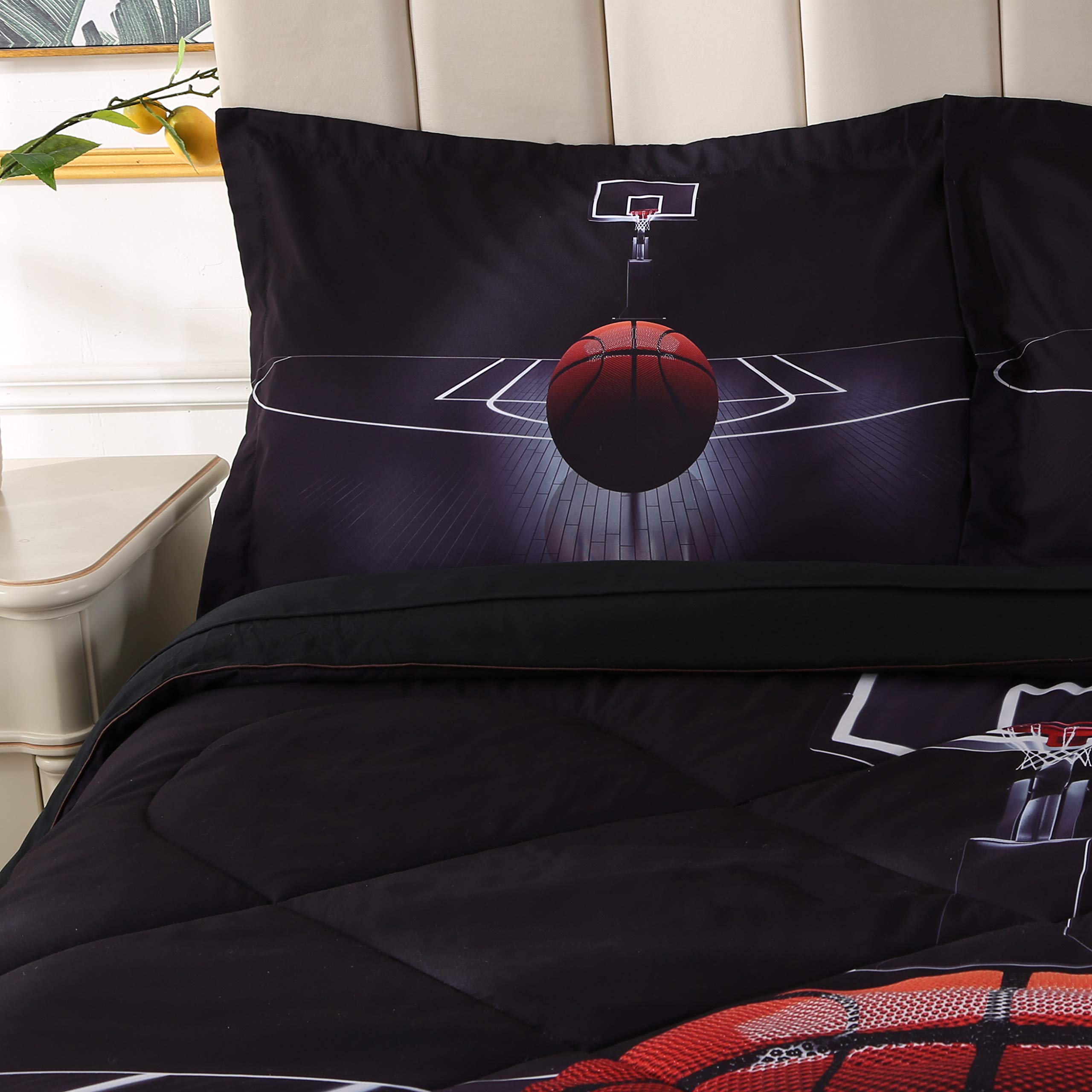 Wowelife Basketball Bedding Twin Comforter Set for Boys 5 Piece Bedding Set Twin Black Basketball Bed Set Twin Kids 3D Twin Bedding Set Sports Decor for Boys Bedroom with Sheets, Super Breathable Soft