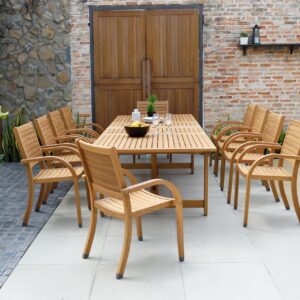 Amazonia Arizona Patio Stacking Chairs | Teak Finish | Durable and Ideal for Indoors and Outdoors (Set of 4), Light Brown