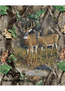 real tree buck and doe panel in multi premium quality cotton by the yard