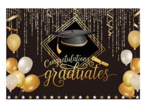 funnytree 82" x 59" 2024 class graduation photography backdrop black and gold bachelor cap balloon grad congrats party banner background for picture photo photobooth decoration