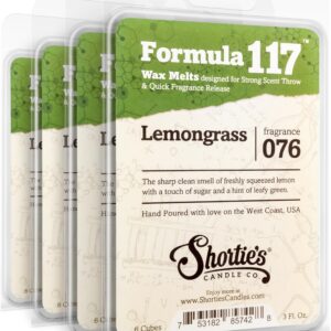 Shortie's Candle Company Lemongrass Wax Melts Bulk Pack - 4 Highly Scented 3 Oz. Bars (12 Oz. Total) - Made with Natural Oils - Fresh & Clean Air Freshener Cubes Collection