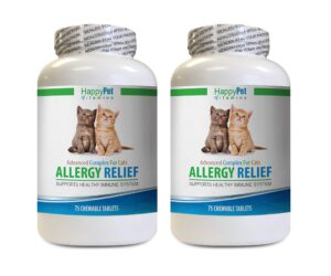 happy pet vitamins llc cat skin products - cat allergy relief - supports immune system - vet recommended - itch relief - quercetin for cats - 2 bottles (150 chew tablets)