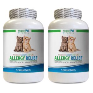 HAPPY PET VITAMINS LLC cat Allergy Prevention - CAT Allergy Relief - Supports Immune System - Vet Recommended - Itch Relief - quercetin Powder for cat - 2 Bottles (150 Chew Tablets)