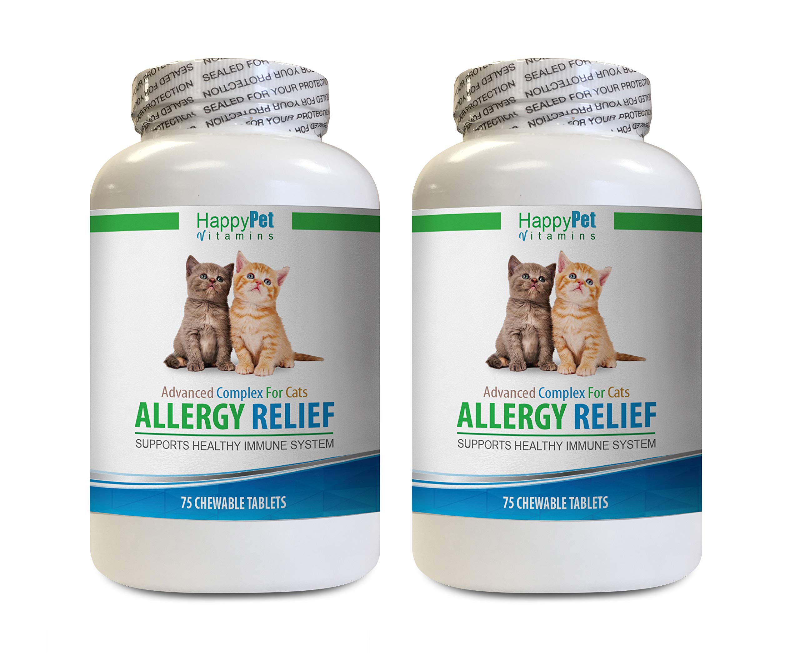 HAPPY PET VITAMINS LLC cat Allergy Prevention - CAT Allergy Relief - Supports Immune System - Vet Recommended - Itch Relief - quercetin Powder for cat - 2 Bottles (150 Chew Tablets)