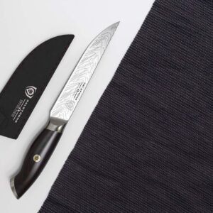 Dalstrong Steak Knife Set - 4 Piece - 5 inch Blade - Omega Series - BD1N-V Hyper Steel Kitchen Knife - G10 Woven Fiberglass Handle - Razor Sharp Knife - Leather Sheath Included