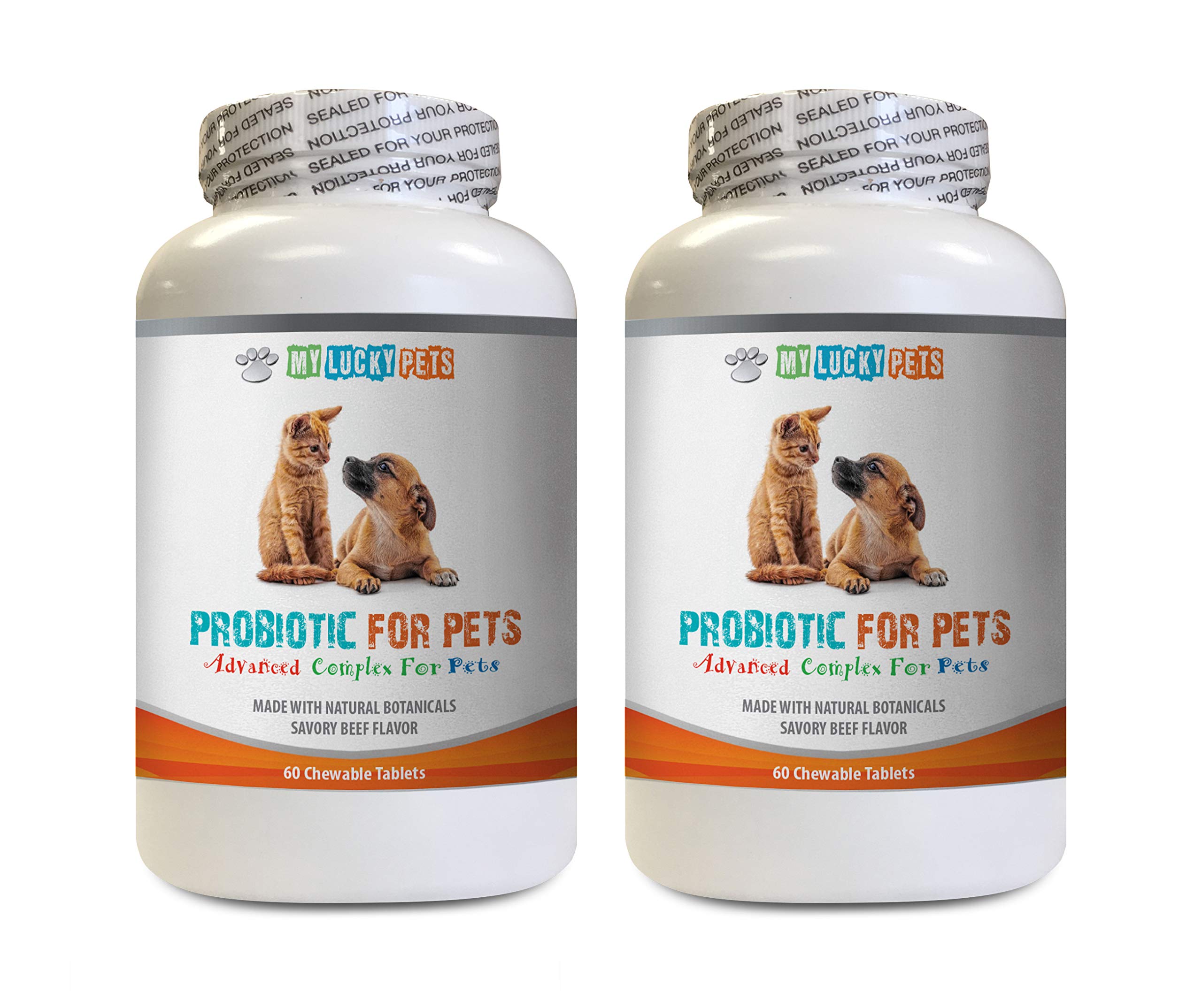 MY LUCKY PETS LLC Dog probiotic Supplement - PET PROBIOTIC - Dogs and Cats - Digestive Boost - GET RID of Bad Breath and Stop Diarrhea - Dog lactobacillus - 2 Bottles (120 Treats)