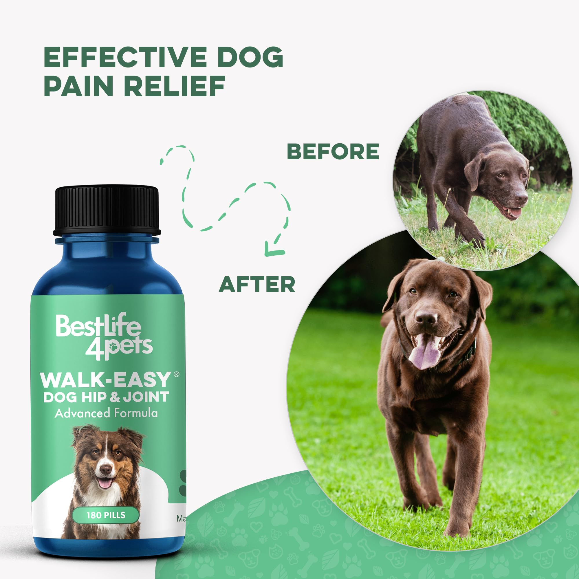 Advanced Hip and Joint Supplement for Dogs - Natural Extra Strength Dog Arthritis Pain Relief & Anti Inflammatory for Dogs Helps Limping, Mobility Issues, Hip Dysplasia, ACL Tears - 180 Tiny Pills