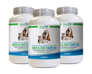 dog hair and skin supplements - pet hair and coat health - for dogs and cats - immune booster - itch and hot spot relief - vitamin e for dogs oral - 3 bottle (180 tabs)