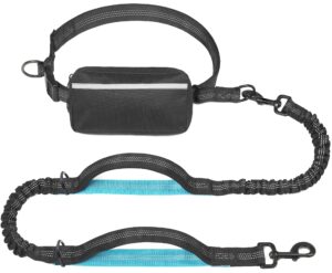 iyoshop hands free dog leash with zipper pouch, dual padded handles and durable bungee for walking, jogging and running your dog (large, 25-120 lbs, black)