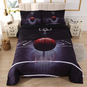 Wowelife Basketball Bedding Twin Comforter Set for Boys 5 Piece Bedding Set Twin Black Basketball Bed Set Twin Kids 3D Twin Bedding Set Sports Decor for Boys Bedroom with Sheets, Super Breathable Soft