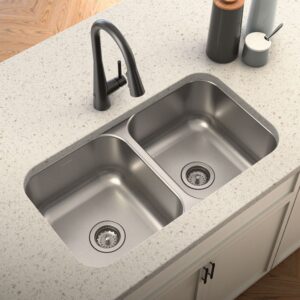 moen gs18212 1800 series 31.75-inch 18 gauge undermount double bowl stainless steel kitchen sink, satin stainless