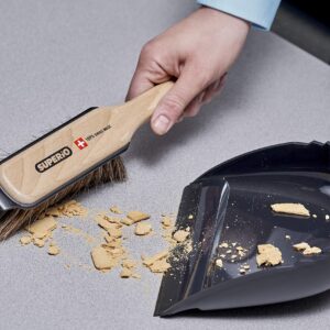 Superio Handheld Comfort Grip Dustpan and Brush Set - Hand Broom with Swiss Natural Horsehair Bristles.