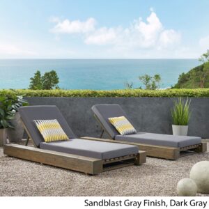 Great Deal Furniture Outdoor Acacia Wood Chaise Lounge and Cushion Sets (Set of 2), Gray and Dark Gray