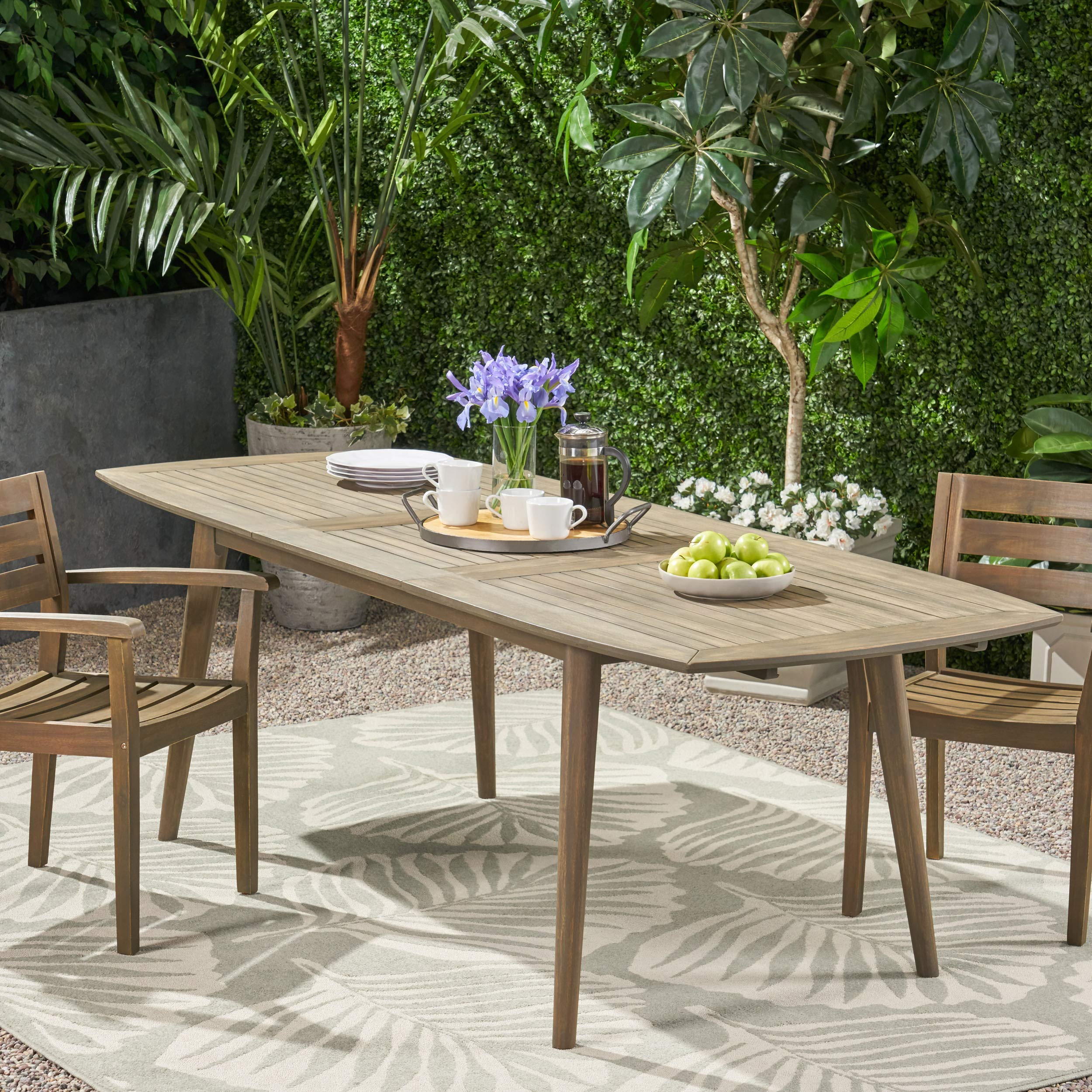 GDFStudio Outdoor Acacia Wood Expandable Dining Table, Gray