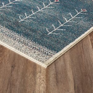 Abani Southwestern Distressed Vintage Style Area Rug, Mesa Collection - Blue & Beige Plant Stalk Design 4' x 6' Accent Rug Rugs