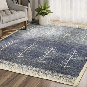 Abani Southwestern Distressed Vintage Style Area Rug, Mesa Collection - Blue & Beige Plant Stalk Design 4' x 6' Accent Rug Rugs