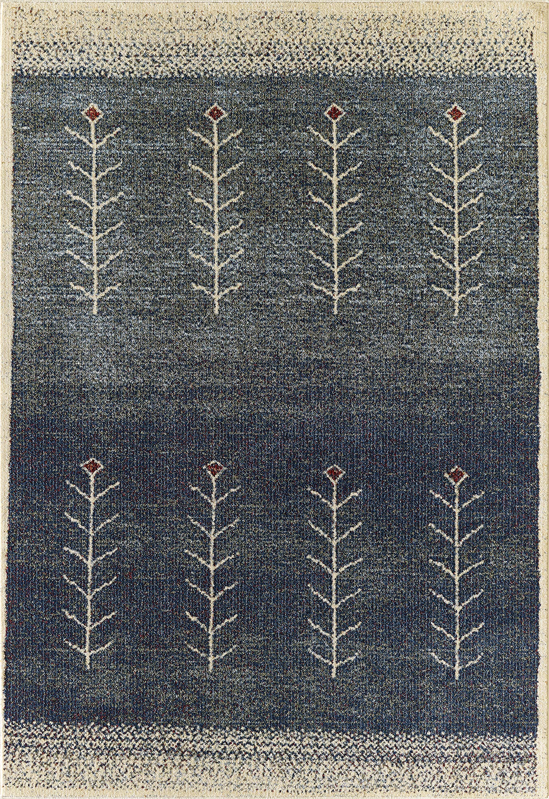 Abani Southwestern Distressed Vintage Style Area Rug, Mesa Collection - Blue & Beige Plant Stalk Design 4' x 6' Accent Rug Rugs