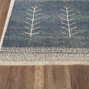 Abani Southwestern Distressed Vintage Style Area Rug, Mesa Collection - Blue & Beige Plant Stalk Design 4' x 6' Accent Rug Rugs