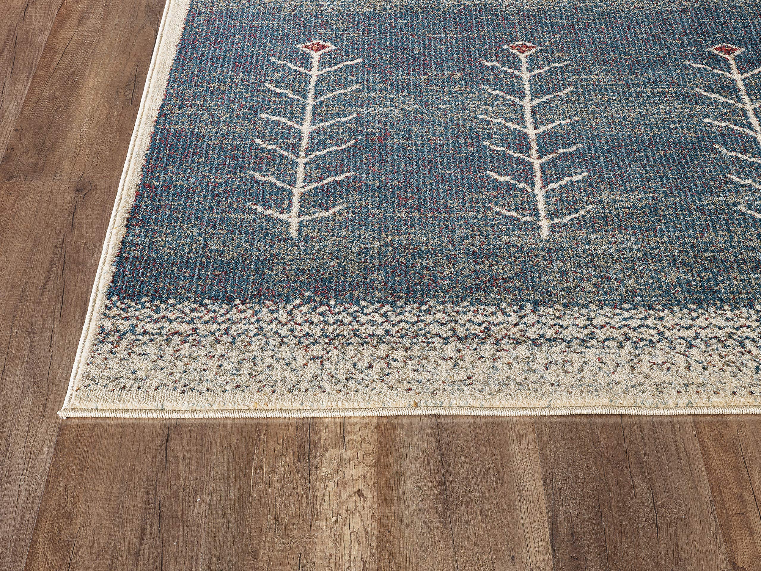 Abani Southwestern Distressed Vintage Style Area Rug, Mesa Collection - Blue & Beige Plant Stalk Design 4' x 6' Accent Rug Rugs