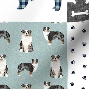 Spoonflower Fabric - Australian Pet Quilt Blue Cheater Floral Shepherd Dogs Wholecloth Top Printed on Petal Signature Cotton Fabric by The Yard - Sewing Quilting Apparel Crafts Decor