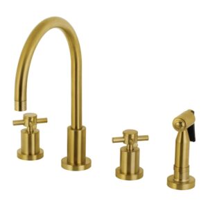 kingston brass ks8727dxbs concord 8-inch widespread kitchen faucet with brass sprayer, brushed brass