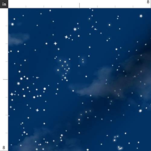 Spoonflower Fabric - Blue Stars Nature Clouds Night Sky Constellations Summer Navy Fabric Printed on Petal Signature Cotton Fabric by The Yard - Sewing Quilting Apparel Crafts Decor