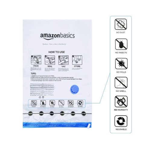 Amazon Basics Vacuum Compression Space Saving Storage Bags with Hand Pump, Jumbo, Pack of 6, Clear