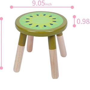 RUYU 9 Inch Kids Solid Hard Wood Fruit Stool for Sitting, Crafted Hand-Painted Wood with Assembled Four-Legged Stool, Bedroom, Playroom, Lemon Furniture Stool for Children,Toddler Boys, Girls(Kiwi)