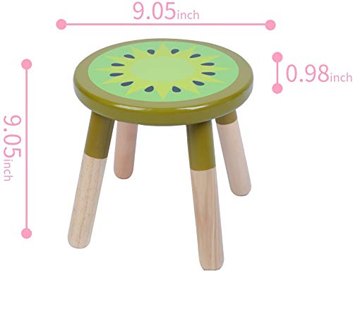 RUYU 9 Inch Kids Solid Hard Wood Fruit Stool for Sitting, Crafted Hand-Painted Wood with Assembled Four-Legged Stool, Bedroom, Playroom, Lemon Furniture Stool for Children,Toddler Boys, Girls(Kiwi)