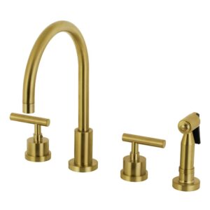 kingston brass ks8727cmlbs manhattan 8-inch widespread kitchen faucet with brass sprayer, brushed brass