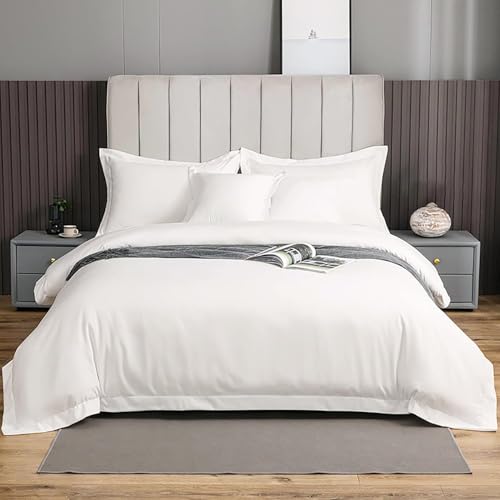 PLUSHY COMFORT Luxury Twin/Twin XL Duvet Cover Set - 600 Tc in 100% Egyptian Cotton Silky Single Yarn Fabric, in White Plain Color - 3 Piece Set