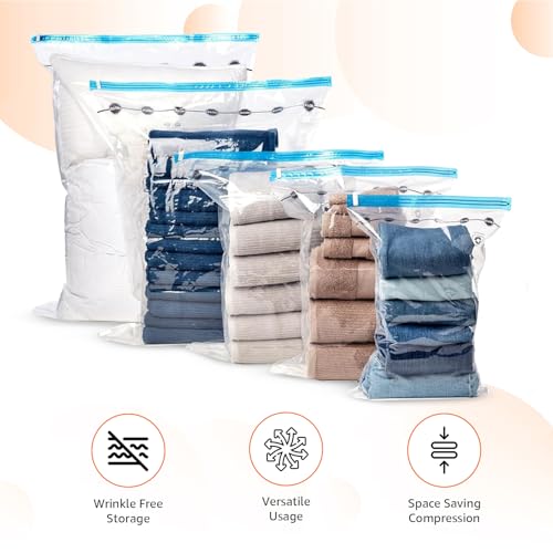 Amazon Basics Vacuum Compression Space Saving Storage Bags with Hand Pump, Jumbo, Pack of 6, Clear