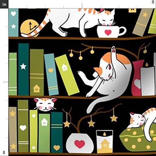 Spoonflower Fabric - Library Cats Cat Book Candle Bookshelf Hygge Books Cute Home Pet Printed on Petal Signature Cotton Fabric by The Yard - Sewing Quilting Apparel Crafts Decor