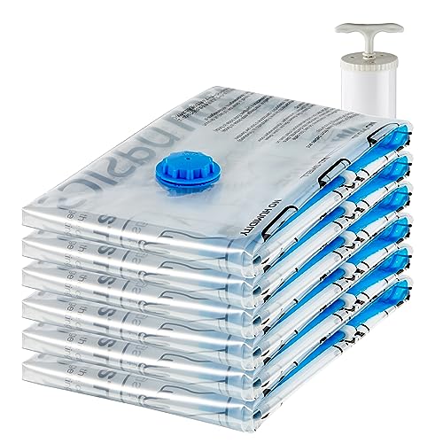 Amazon Basics Vacuum Compression Space Saving Storage Bags with Hand Pump, Jumbo, Pack of 6, Clear