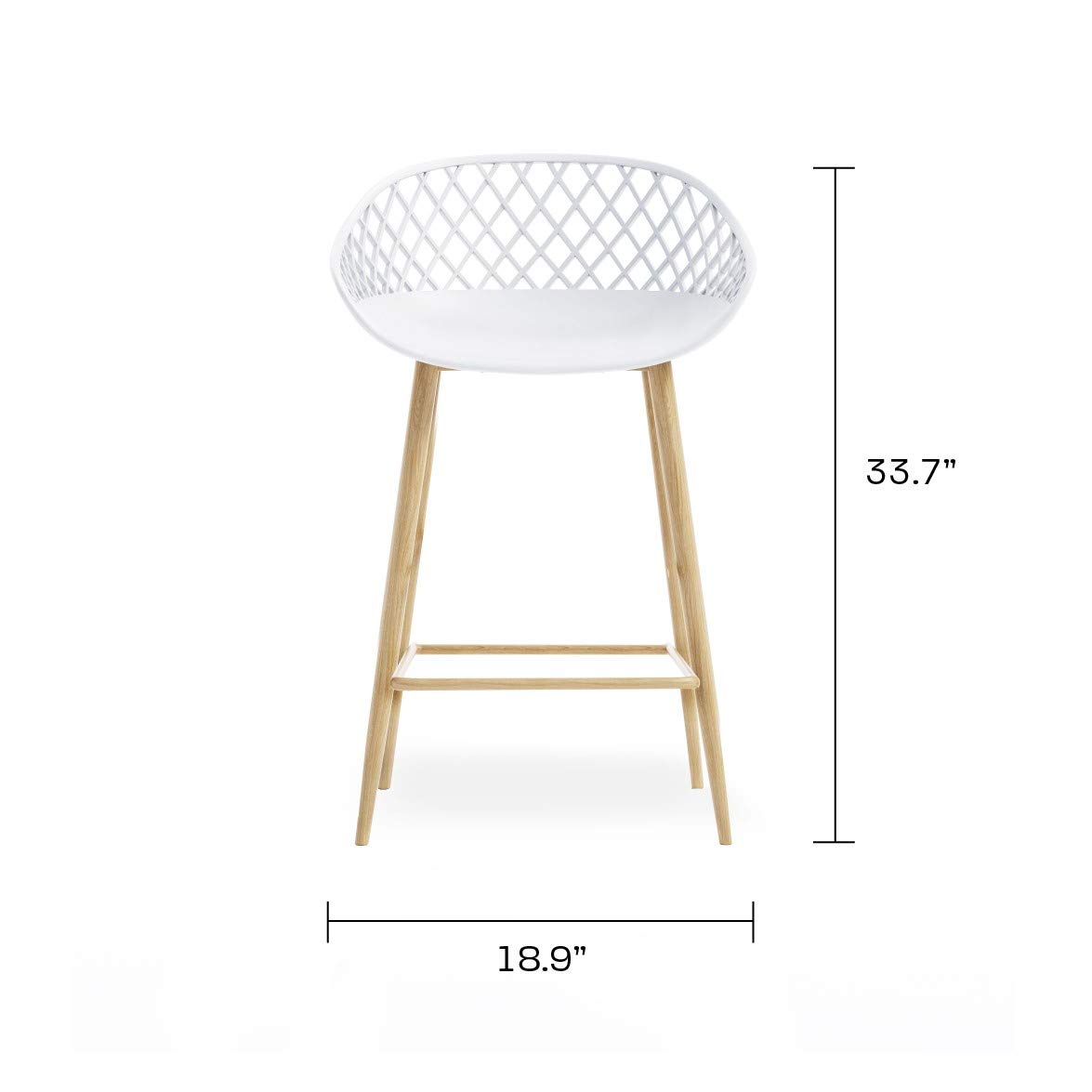 Kurv Counter Stool, Set of 2, White, Indoor/Outdoor, Patio Stools, Bar Stools