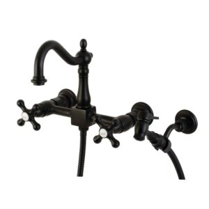 kingston brass ks1260axbs heritage bridge kitchen faucet, matte black