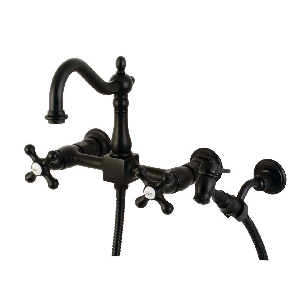 Kingston Brass KS1260AXBS Heritage Bridge Kitchen Faucet, Matte Black