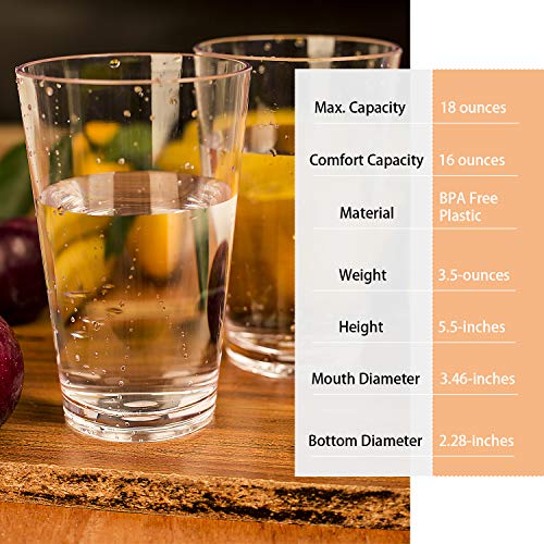 YUYUHUA Clear Plastic Drinking Glasses - BPA Free Cups 18 oz - Dishwasher Safe Classic Tumblers set of 6 - Acrylic Highball Tall Glasses for Kitchen Dining Outdoor (That Look Like Glass)