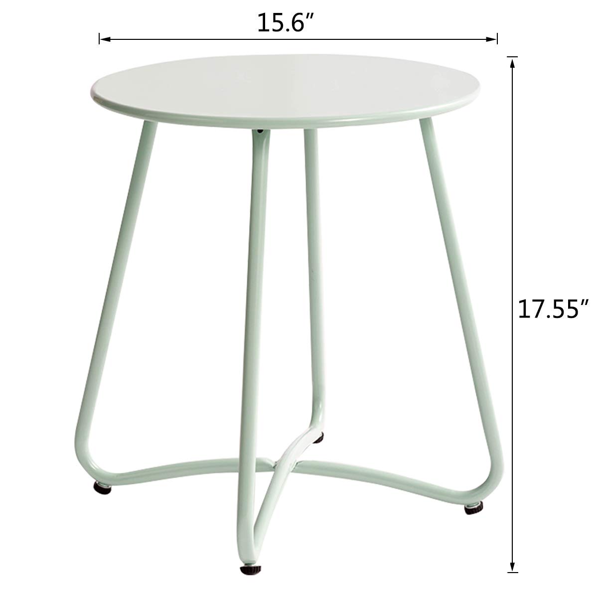 HollyHOME Small Round Patio Metal Side Snack Table, Accent Anti-Rust Steel Coffee Table for Garden, Modern Weatherproof Outdoor End Table, (H) 17.55" x(D) 15.60", Teal