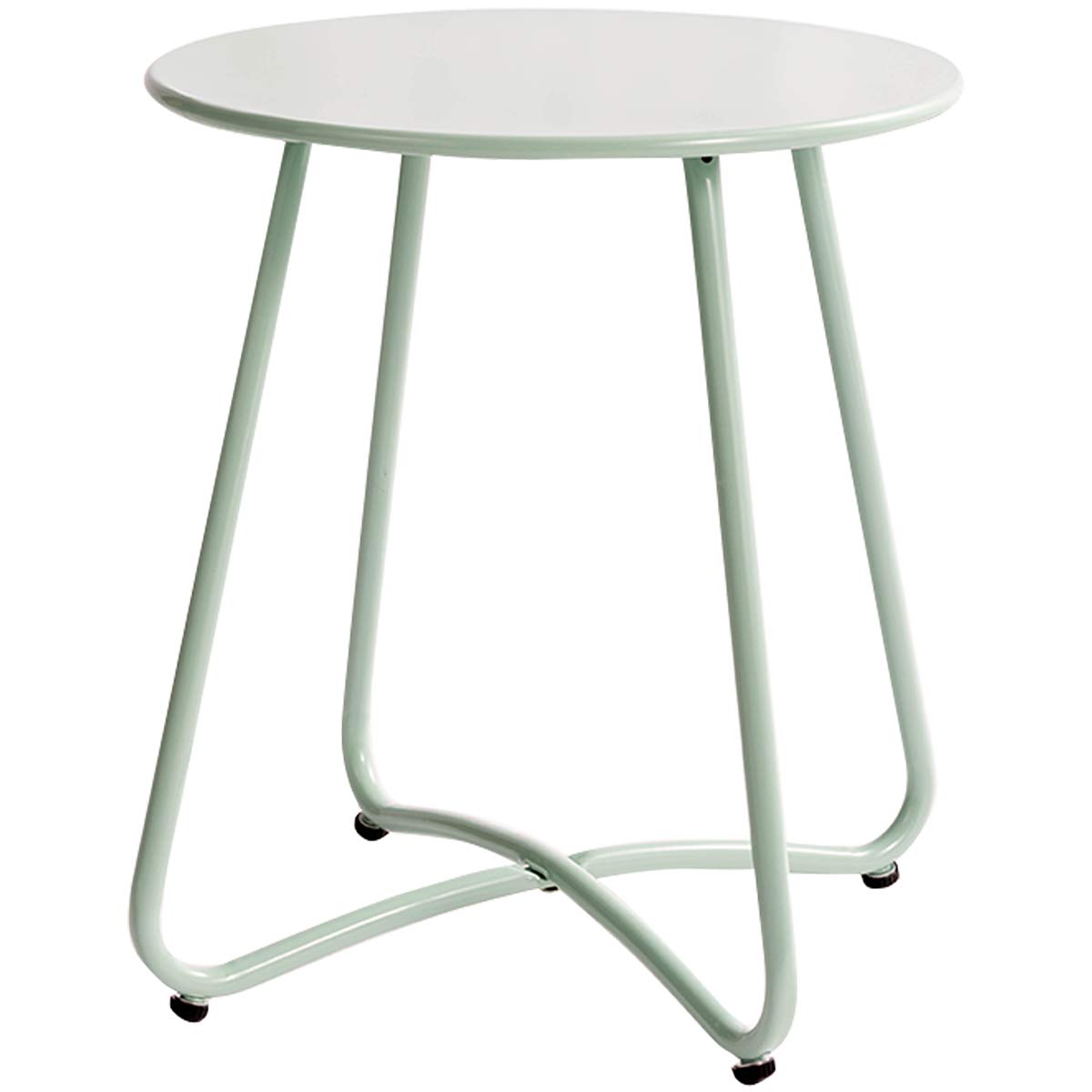 HollyHOME Small Round Patio Metal Side Snack Table, Accent Anti-Rust Steel Coffee Table for Garden, Modern Weatherproof Outdoor End Table, (H) 17.55" x(D) 15.60", Teal