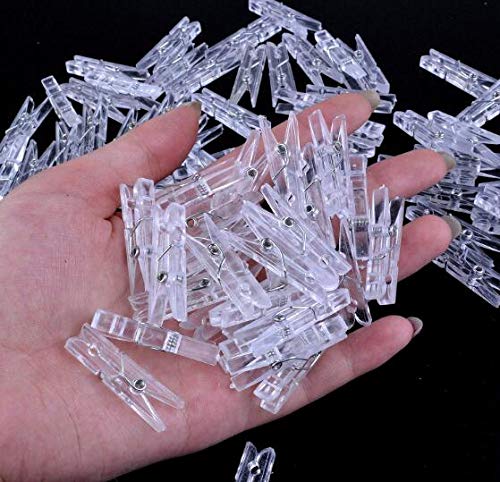 50PCS Clear Plastic Mini Spring Hanging Clips Clamps Holder Clothing Pins Paper Photos Clothes Line Clip Clothespins Clip Hanger Clips Laundry Clothespins(3.5cm x 0.7cm x 1cm)