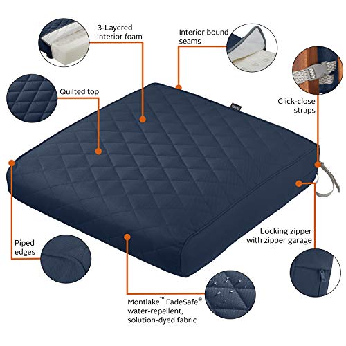 Classic Accessories Montlake FadeSafe Water-Resistant 25 x 27 x 5 Inch Rectangle Outdoor Quilted Seat Cushion, Patio Furniture Chair Cushion, Navy