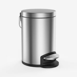 h+lux small trash can with lid for bathroom,bedroom,office,mini garbage can with foot pedal for small space, anti-fingerprint brushed stainless steel garbage can, 0.8gal/3l