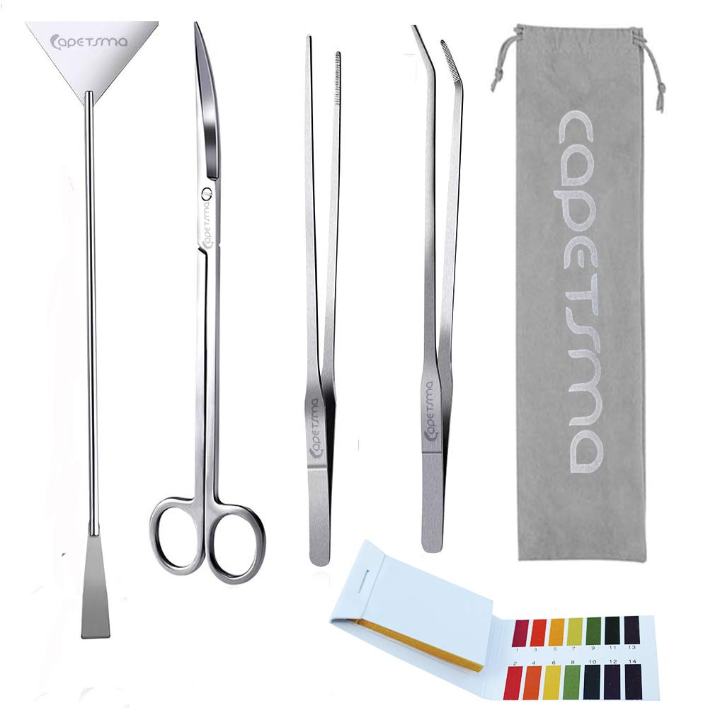 Capetsma Aquascape Tools, Long Stainless Steel Aquarium Plant Tools Aquarium Tweezers Scissors Spatula Tool Set Bonsai Kit Algae Scrapers Aquarium Cleaning Kit for Fish Tank Starter kit